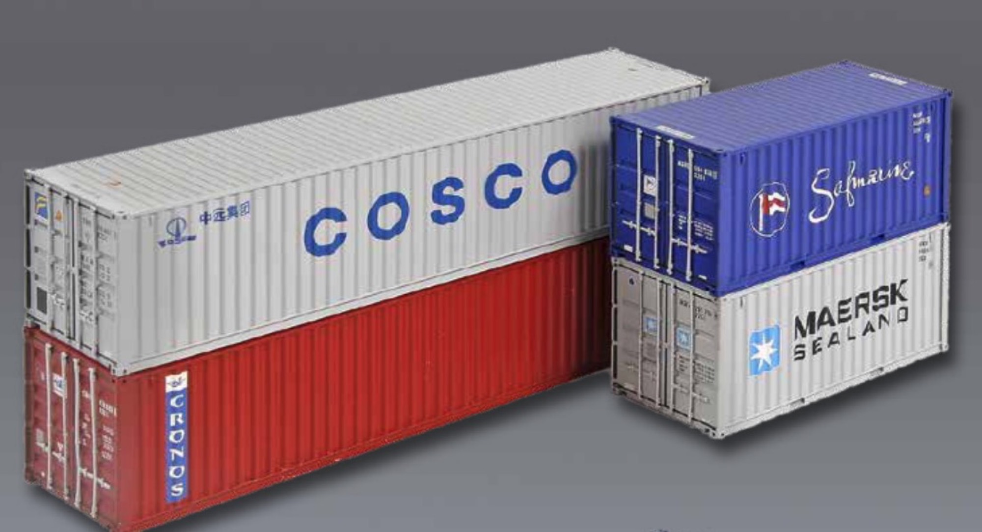 ACME 95035 - Set 4-pcs. Container 20 ft “Safmarine”, 20 ft “MAERSK Sealand”, 40 ft “COSCO” and ...
