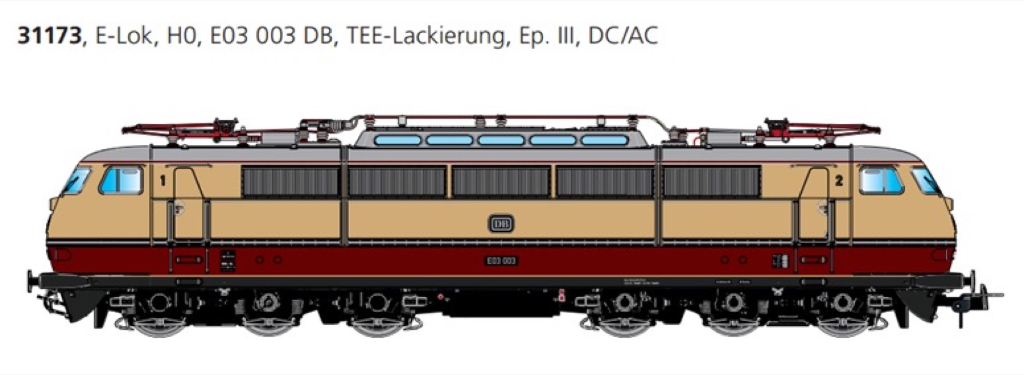 ESU 31173 - E-Lok, H0, E03, E03 003 DB, TEE, Ep III, Vorbildzustand um 1966, LokSound ...
