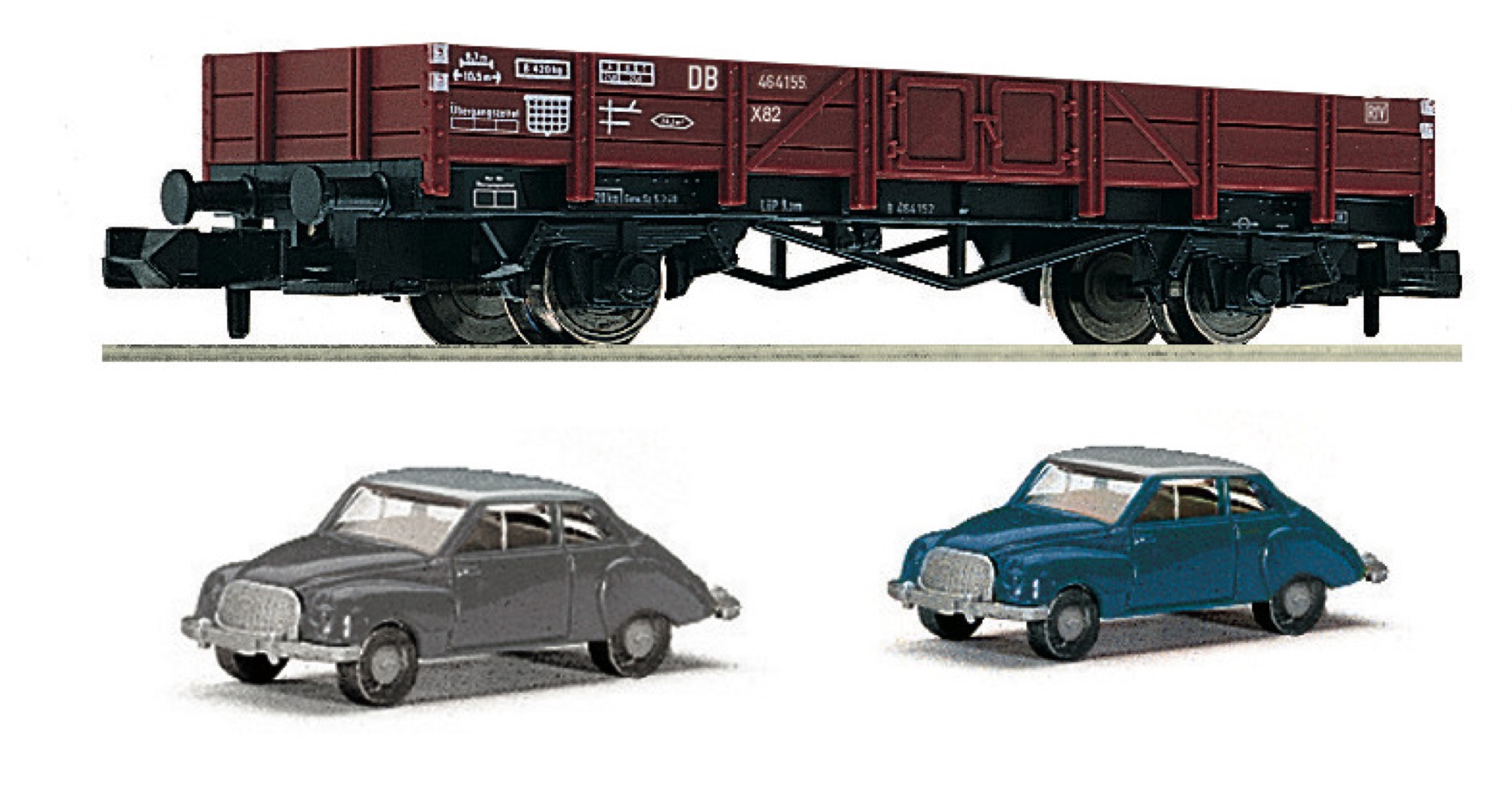 Fleischmann 820002 - Niederbordwagen, Bauart X 90 mit 2 Automodellen ...